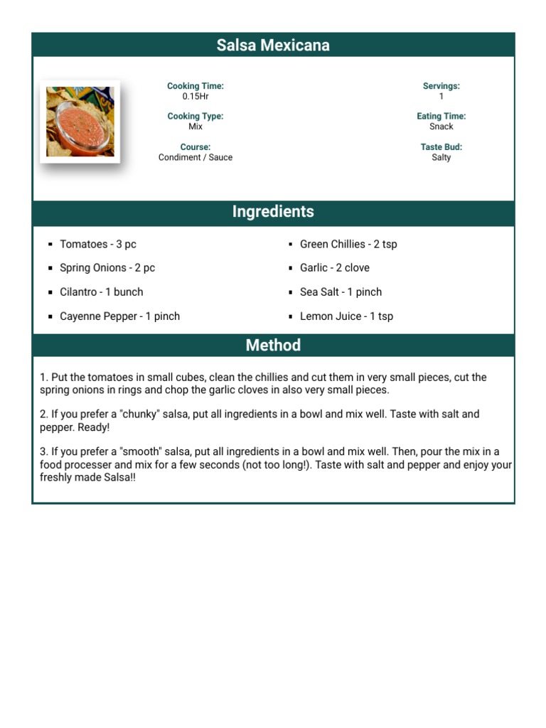 Salsa Mexicana: 0.15Hr Mix Condiment / Sauce 1 Snack Salty | PDF