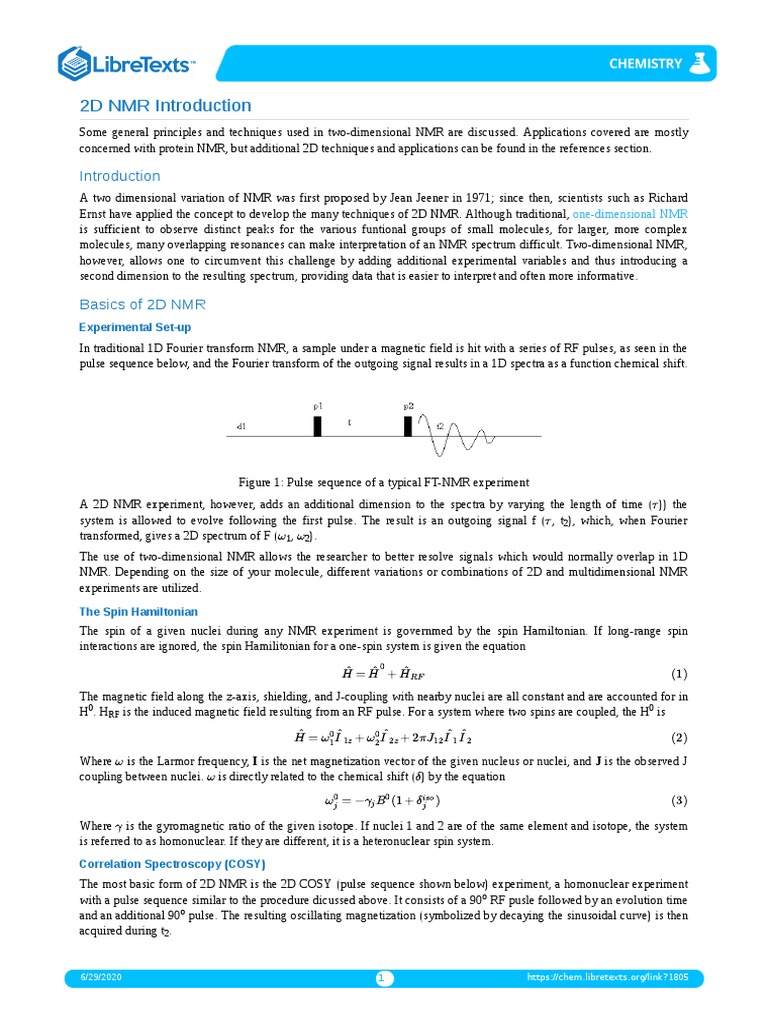 2D NMR Introduction: Experimental Set-Up | PDF | Two Dimensional ...