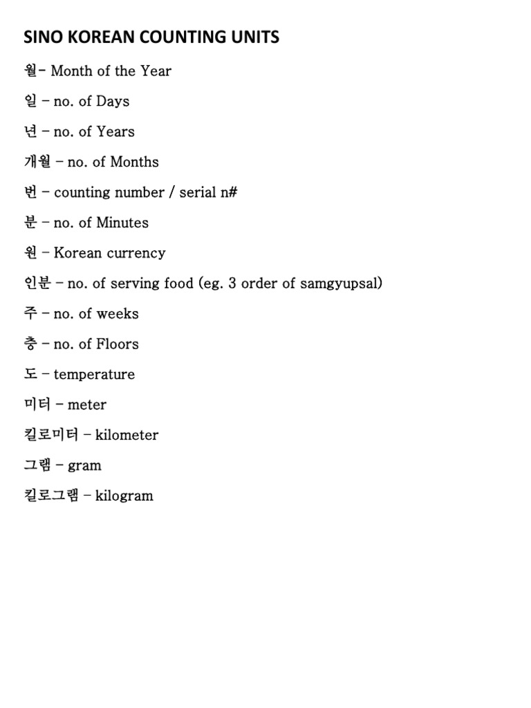 Sino - Pure Korean Counting Units PDF | PDF
