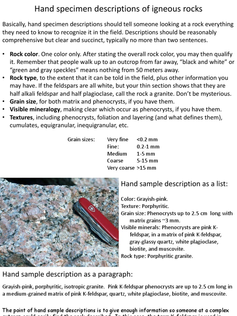 Hand Specimen Descriptions as a Tool for Rock Identification in the ...