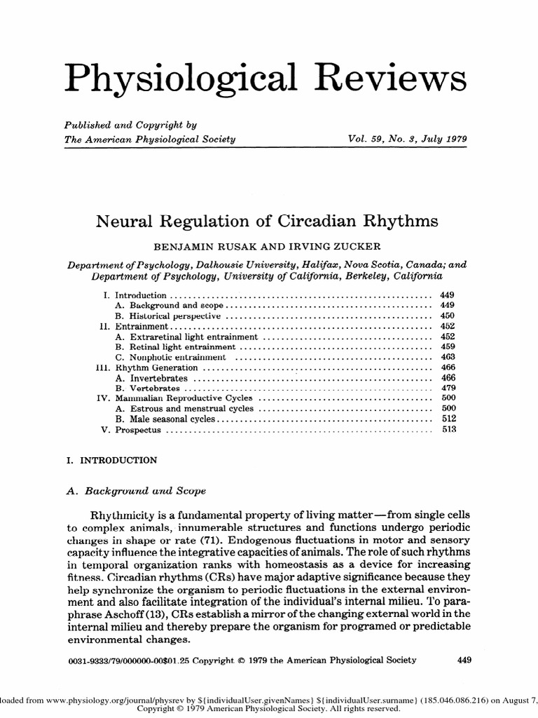 Rusak 1979 | PDF | Retina | Circadian Rhythm