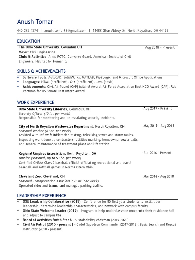 Tomar Anush Resume Engr2367 | PDF