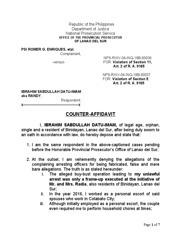 Counter Affidavit | PDF | Search Warrant | Trials