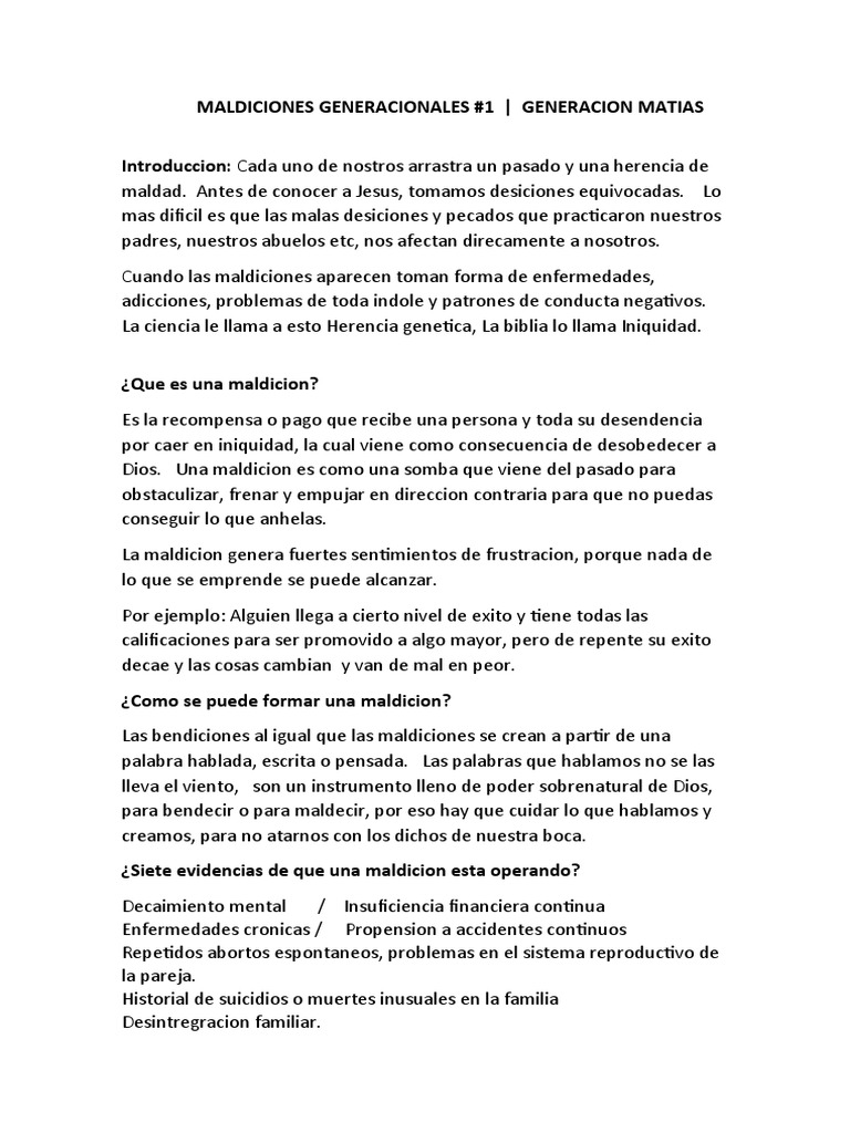 Maldiciones Generacionales Pdf Bienestar Medicina