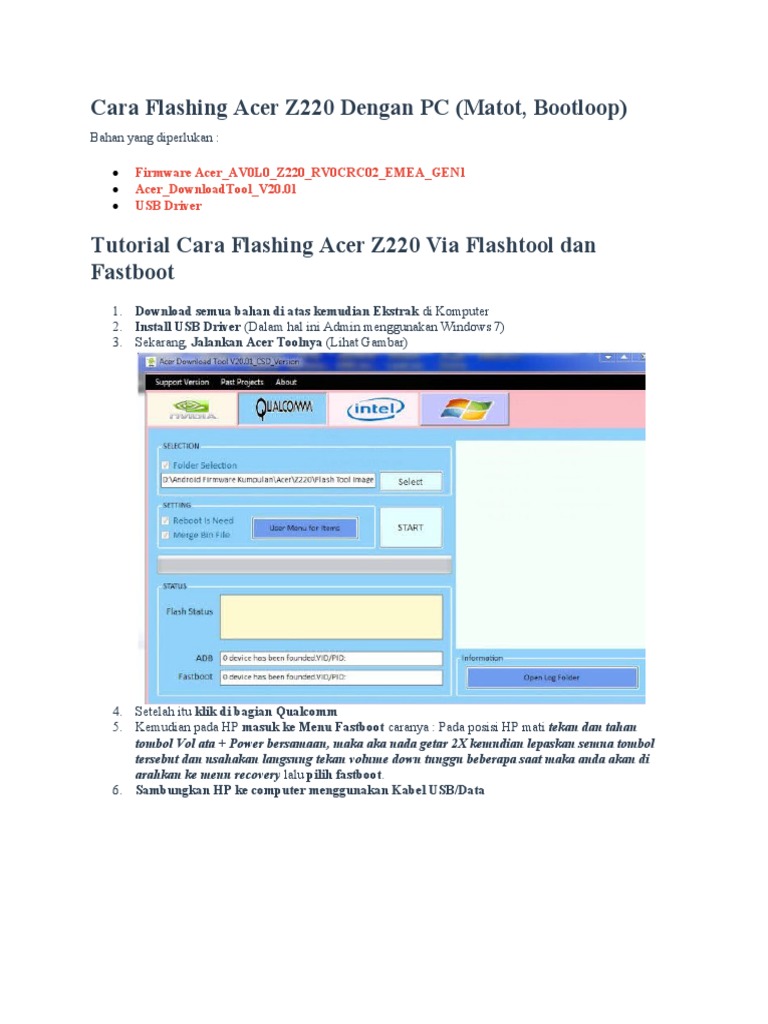 Cara Flashing Acer Z220 Dengan PC | PDF | Komputer