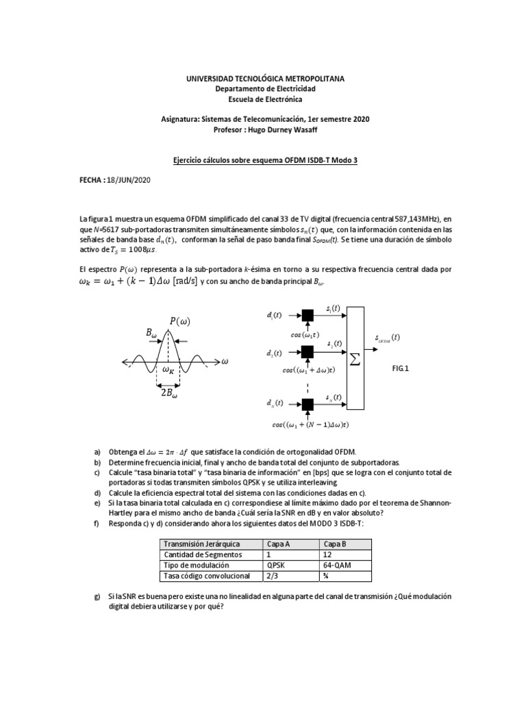 Ejercicio OFDM ISDB-T Modo 3 (Resuelto) | PDF | Multiplexación por división de frecuencia ...