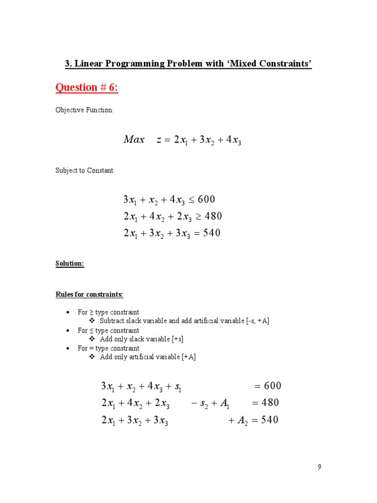 Question # 6:: 2 3 4 Max Z X X X | PDF | Mathematical Optimization ...