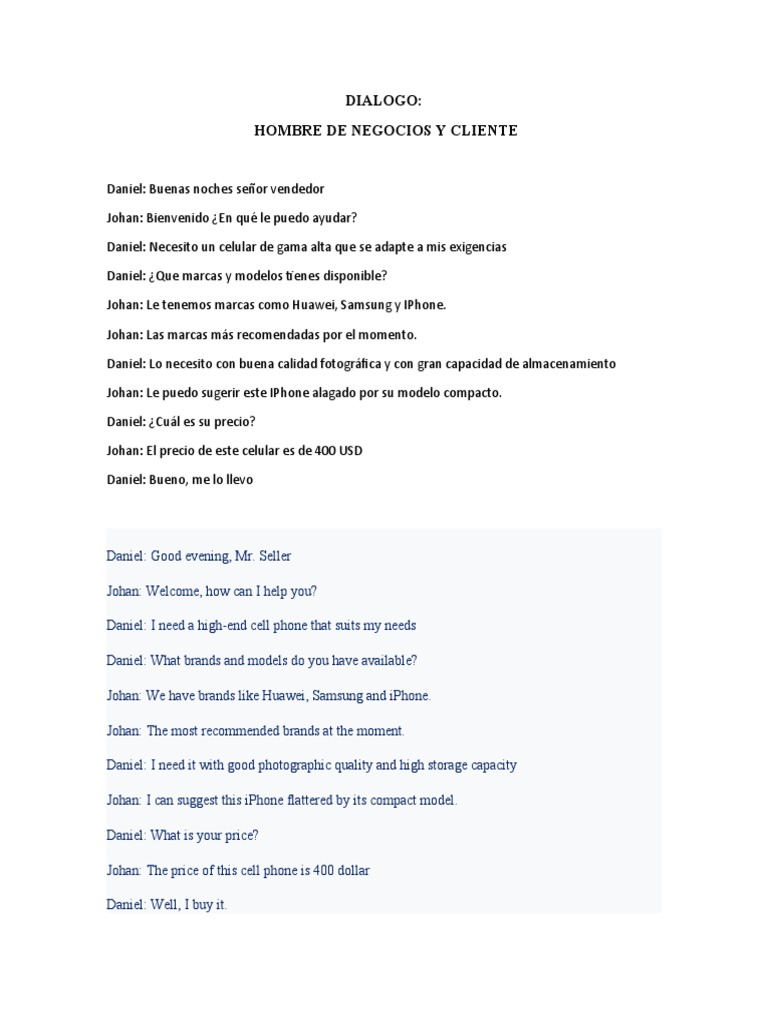 Dialogo Vendedor y Cliente | PDF