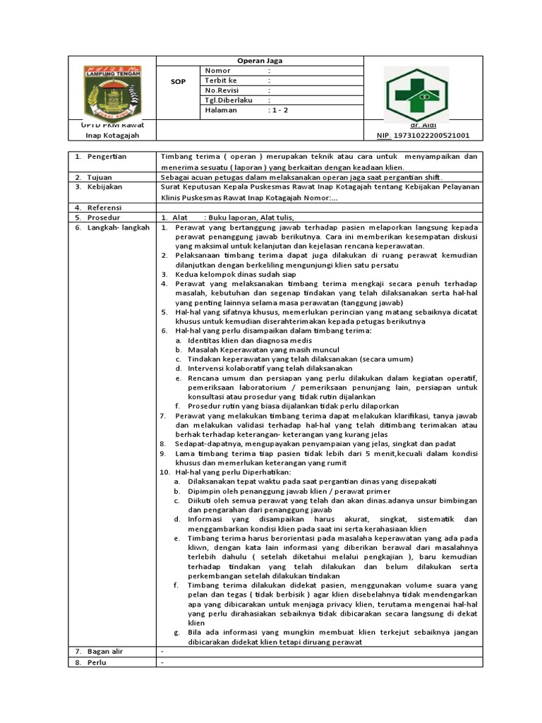 SOP Operan Jaga | PDF