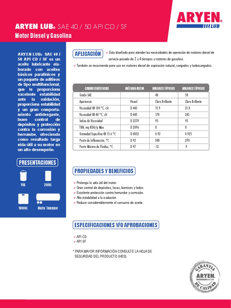 Sae 40-50 Api CDSF PDF | PDF | Gasolina | Combustibles