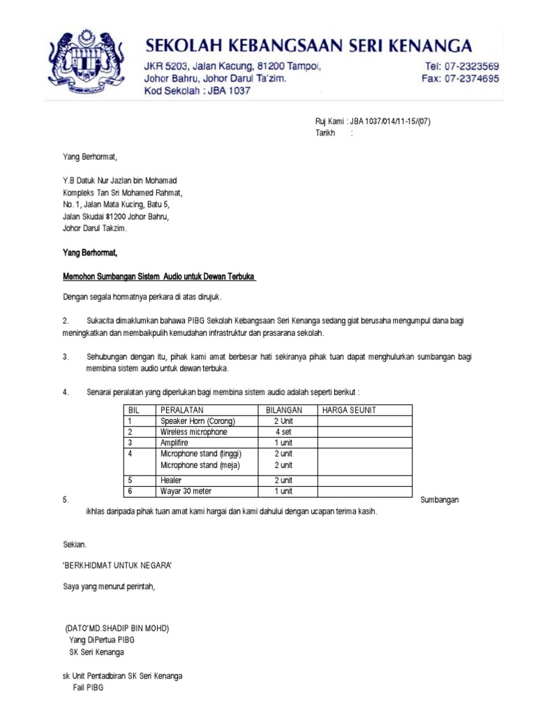 Surat Mohon Sumbangan YB | PDF