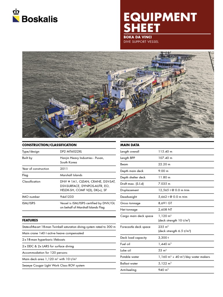 Equipment Sheet: Dive Support Vessel | PDF | Water Transport ...
