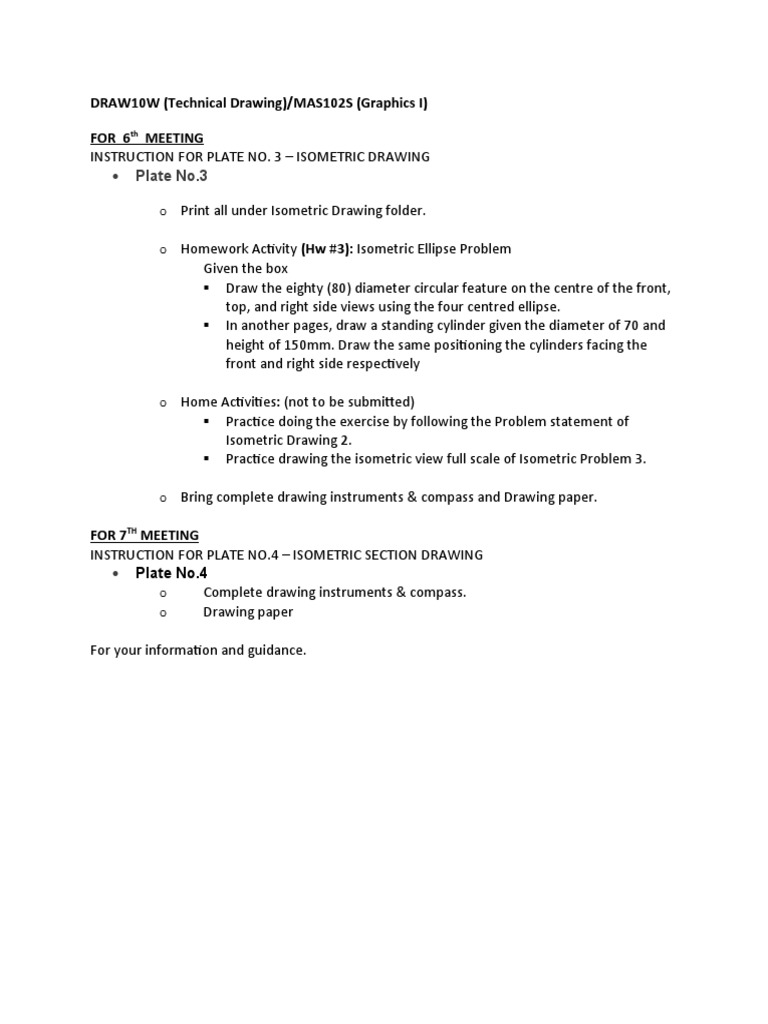 Instructions for Completing Isometric and Section Drawings as Part of ...