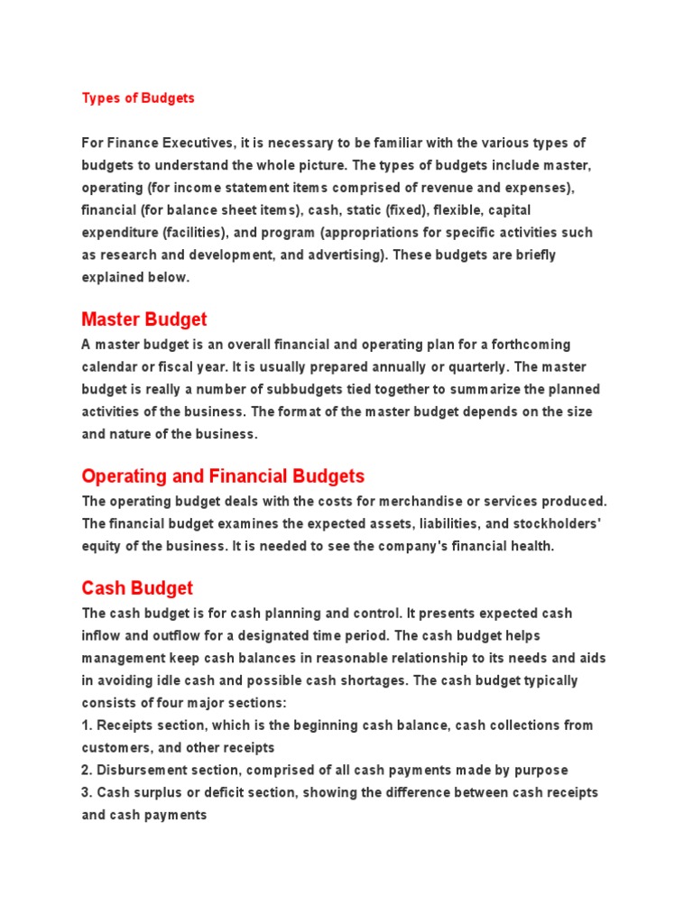 Types of Budgets | PDF | Budget | Expense