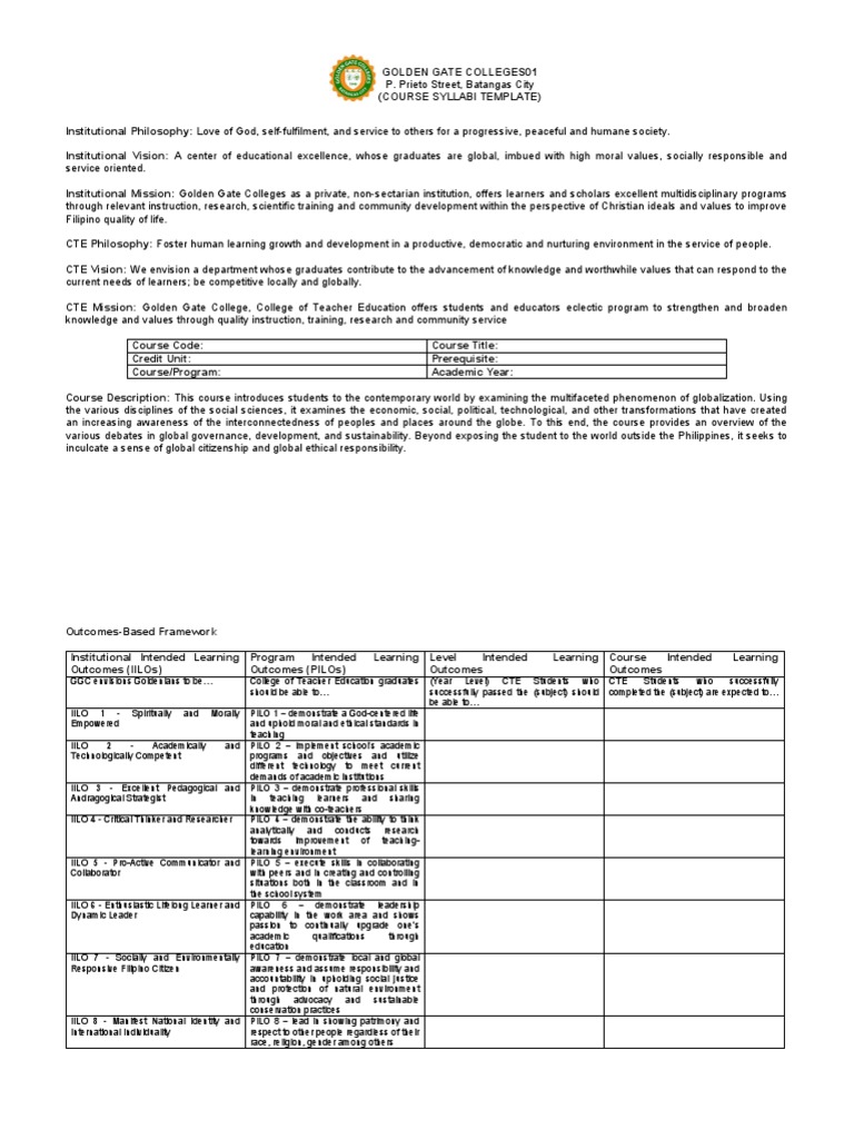Golden Gate Colleges Course Syllabus | PDF | Vocational Education ...
