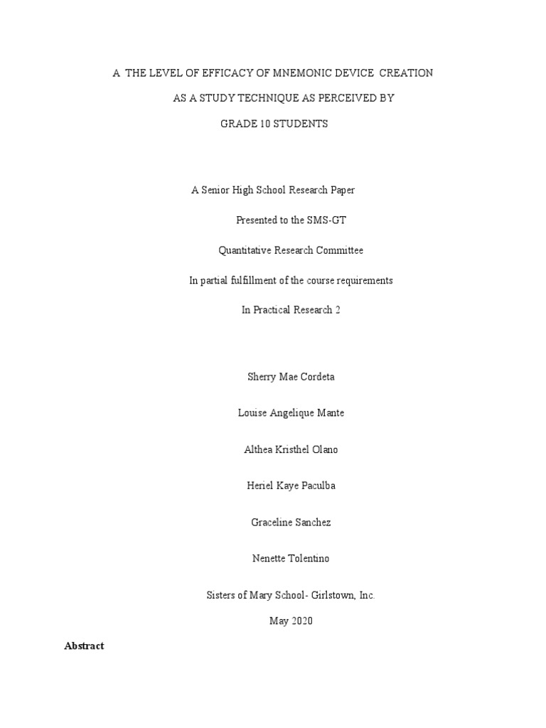 Efficacy of Mnemonic Devices in Study | PDF | Mnemonic | Memory