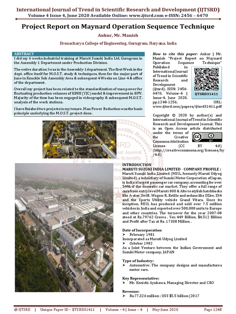 Project Report On Maynard Operation Sequence Technique | PDF | Motor ...