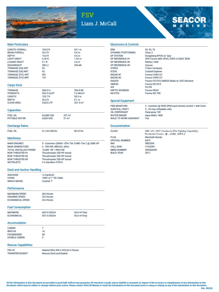 Liam J. Mccall: Main Particulars Electronics & Controls | PDF | Tonnage ...