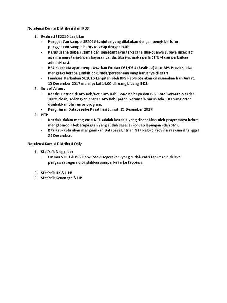 Notulensi Komisi Distribusi Dan IPDS | PDF