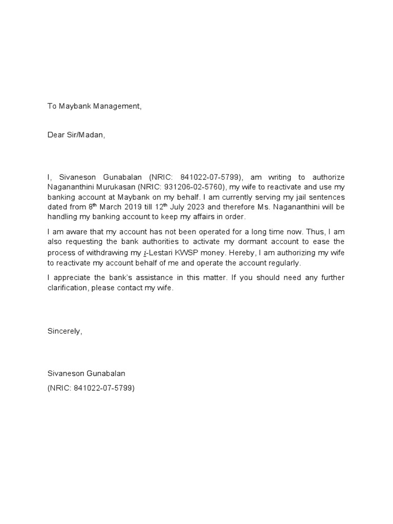 (Sivaneson) Bank Authorization Letter | PDF