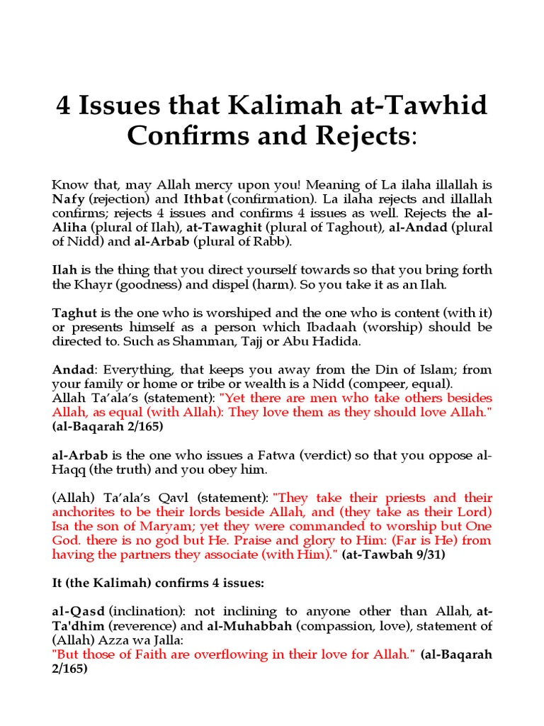 4 Issues That Kalimah At-Tawhid Confirms and Rejects | PDF | God In ...