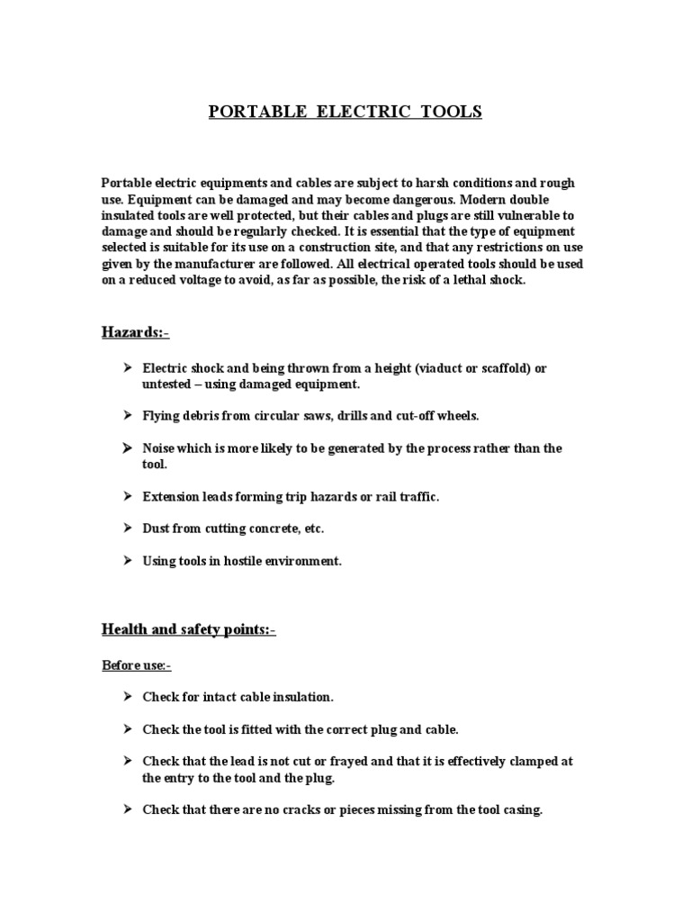 Portable Electric Tools Pdf