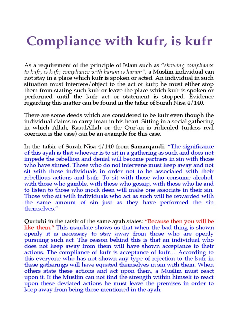Compliance With Kufr Is Kufr | PDF | Abrahamic Religions | Islamic ...