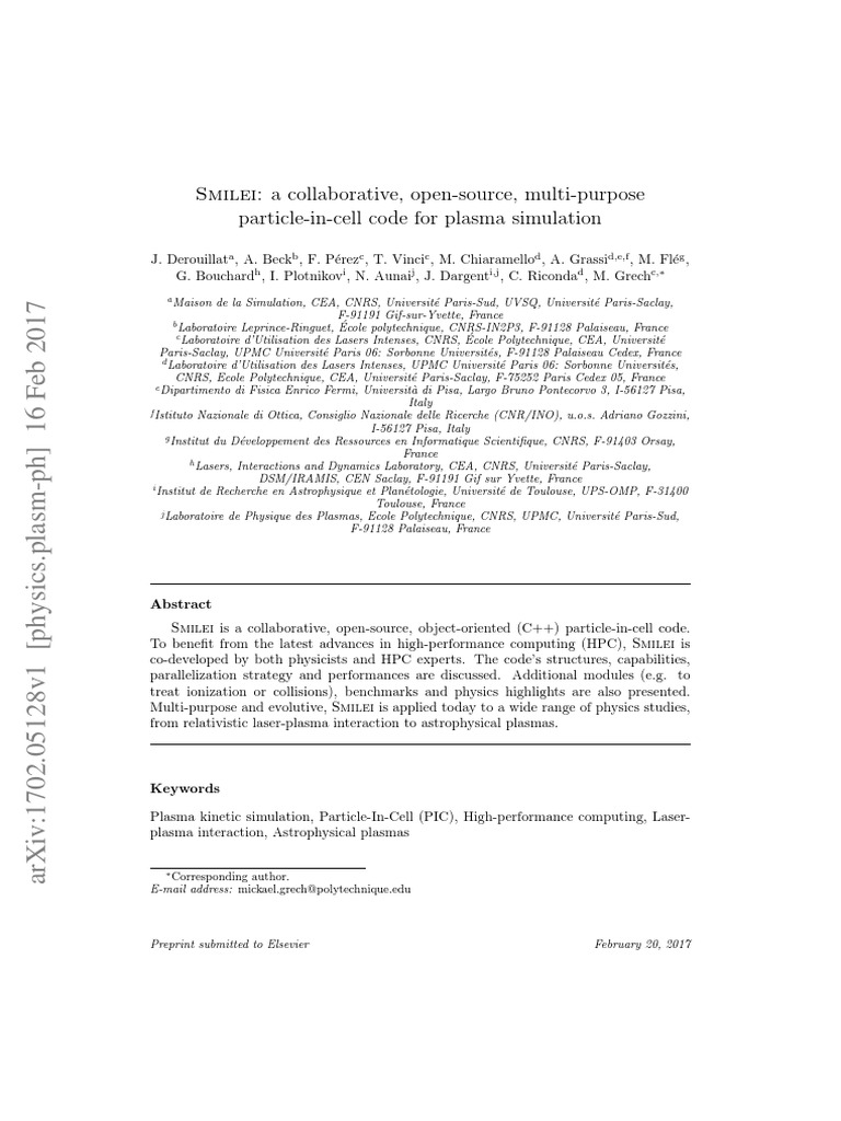 Smilei: A Collaborative, Open-Source, Multi-Purpose Particle-In-Cell Code For Plasma Simulation ...