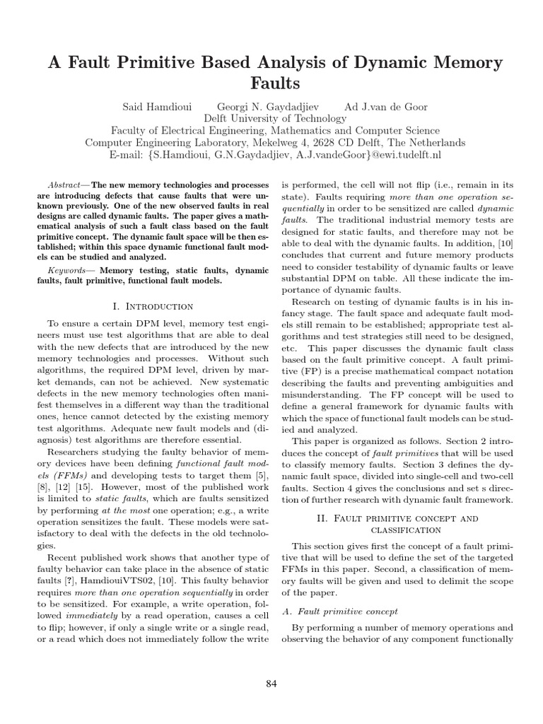 A Fault Primitive Based Analysis of Dynamic Memory Faults | PDF ...