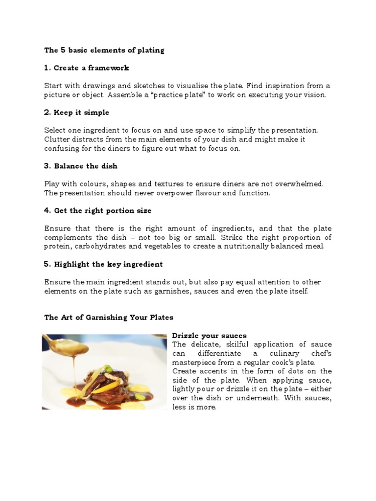 Module 7 Elements of Plating | PDF | Garnish (Food) | Foods