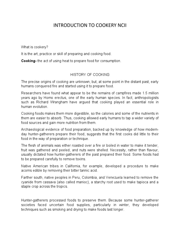 Introduction To Cookery Ncii: Cooking-The Act of Using Heat To Prepare ...