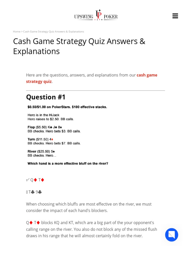 Upswingpoker Com Cash Game Strategy Quiz Answers Explanations PDF | PDF ...