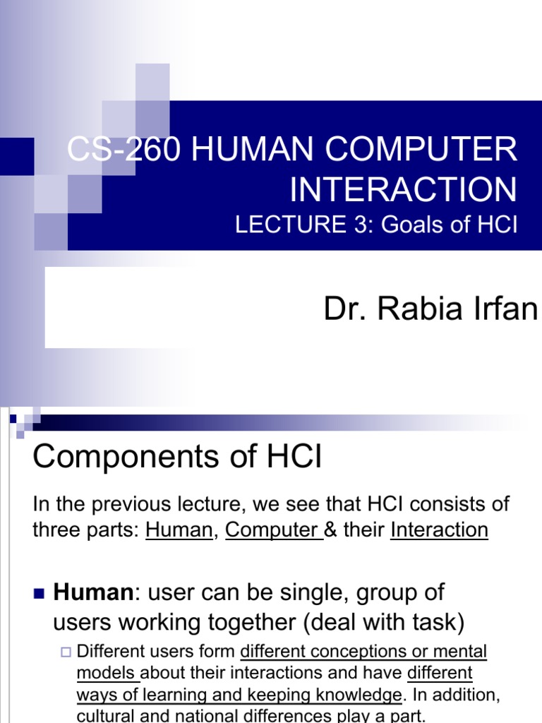HCI Lecture 3-Goals of HCI | PDF | Human–Computer Interaction | Usability HCI Lecture 3-Goals of HCI | PDF | Human–Computer Interaction | Usability