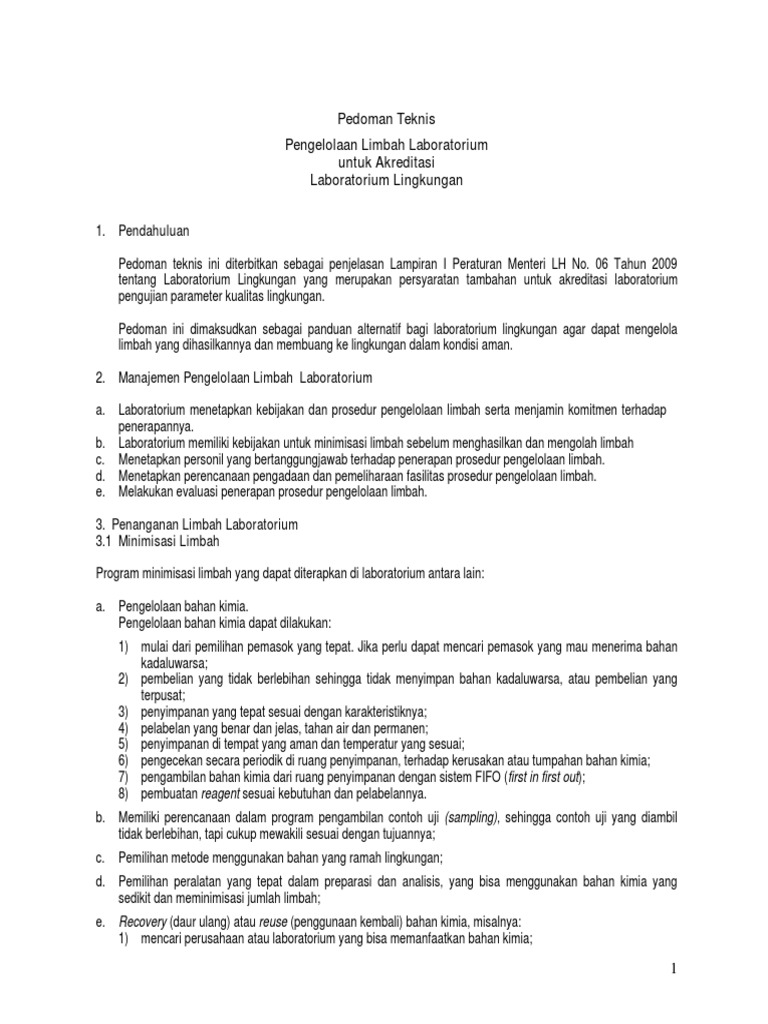 Pedoman Pengelolaan Limbah Laboratorium | PDF