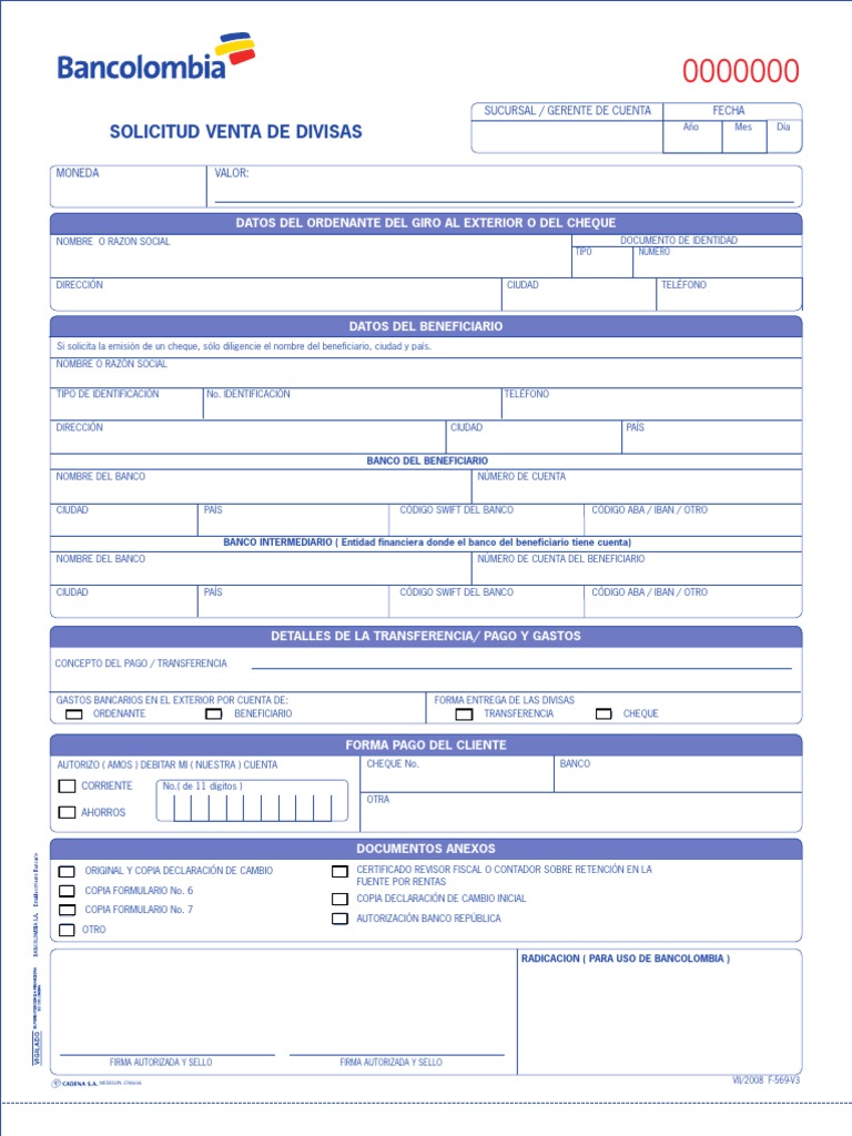 Formato Solicitud Venta de Divisas | Cheque | Bancos