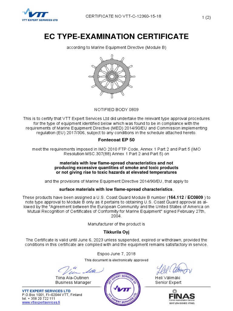 Ec Type-Examination Certificate: Fontecoat EP 50 | PDF | Government ...