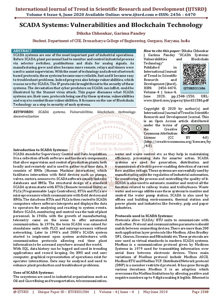 SCADA Systems Vulnerabilities and Blockchain Technology | PDF | Scada | Computer Network