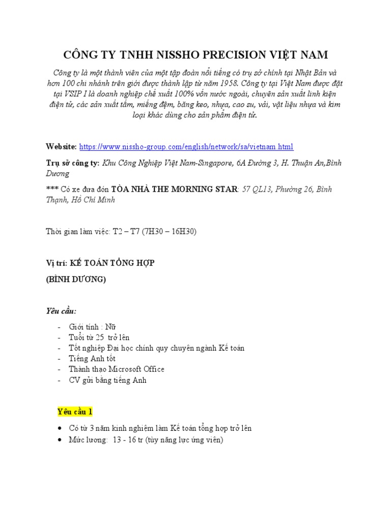 NISSHO PRECISION - Kế toán tổng hợp | PDF