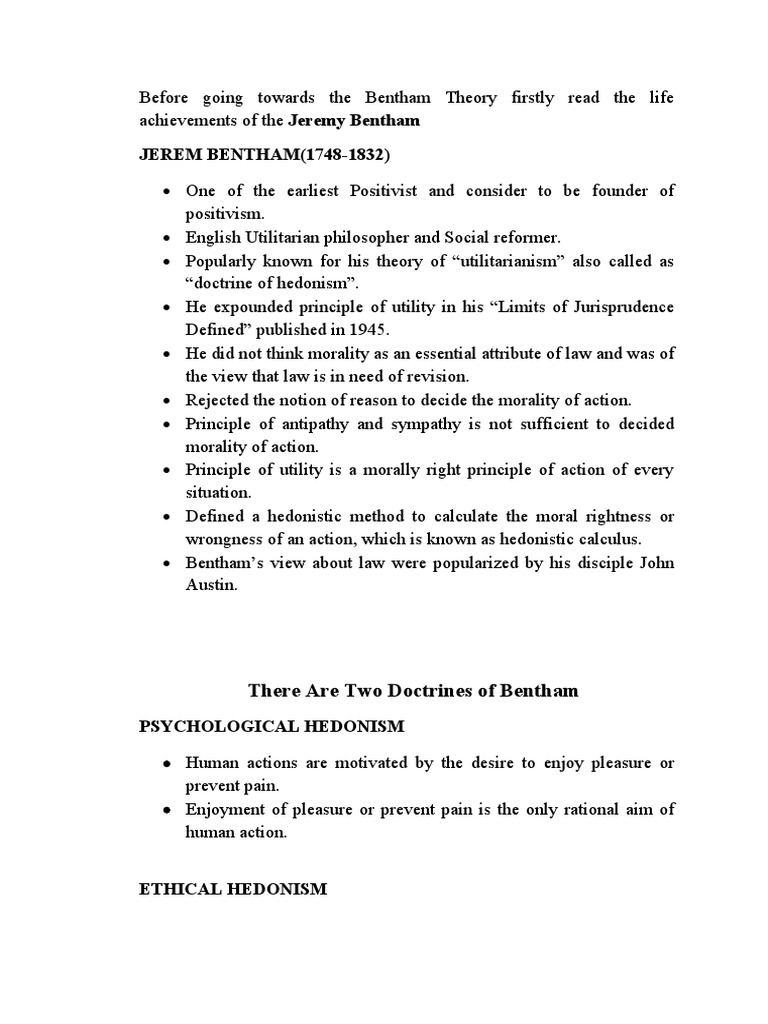JEREM BENTHAM (1748-1832) : There Are Two Doctrines of Bentham | PDF ...