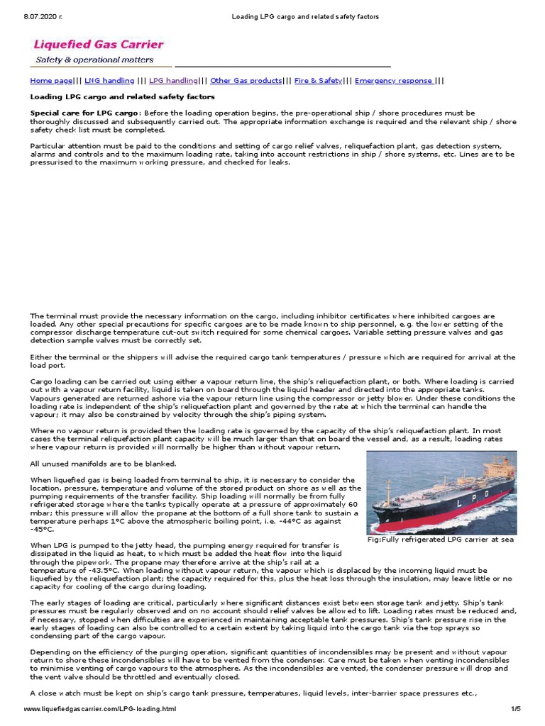 Loading LPG Cargo and Related Safety Factors | PDF | Liquefied ...