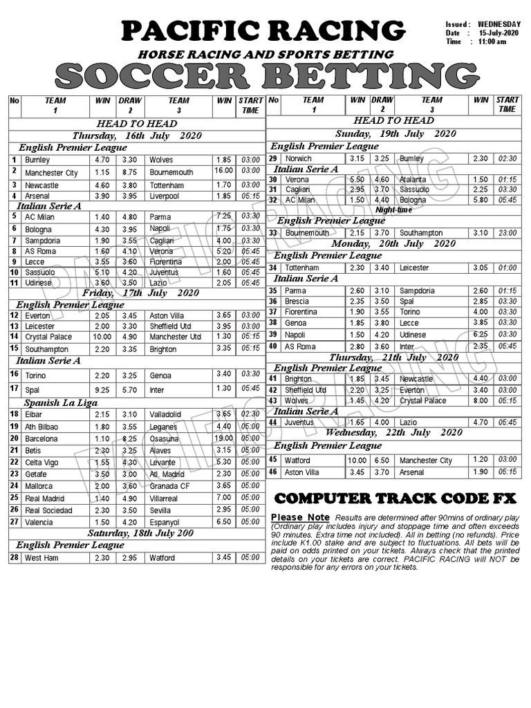 Soccer-Wednesday - Pacific Racing | PDF | Premier League | Football Teams