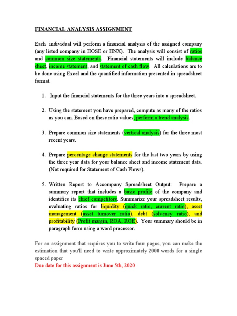 Ratio Analysis Assignment 2020 | PDF