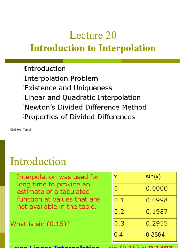 Introduction To Interpolation: Ecture 20 | PDF | Interpolation | Mathematical Relations