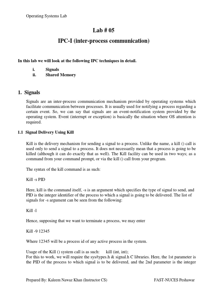 Lab # 05 IPC-I (Inter-Process Communication) : 1. Signals | PDF ...