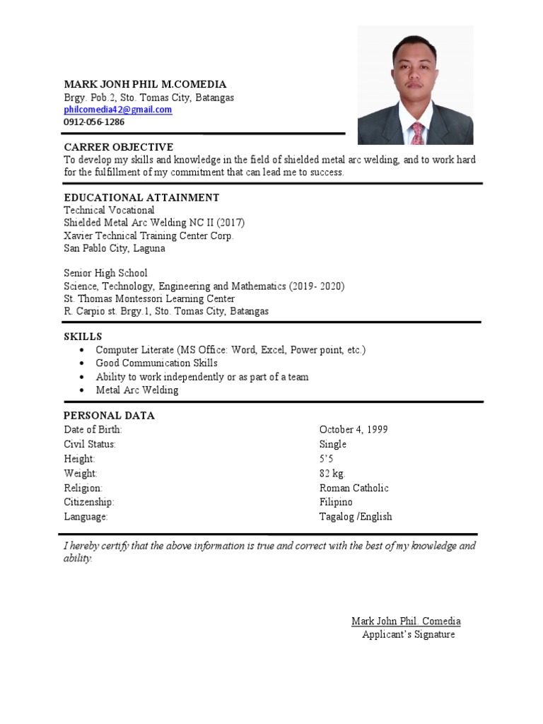 I Hereby Certify That The Above Information Is True and Correct With ...