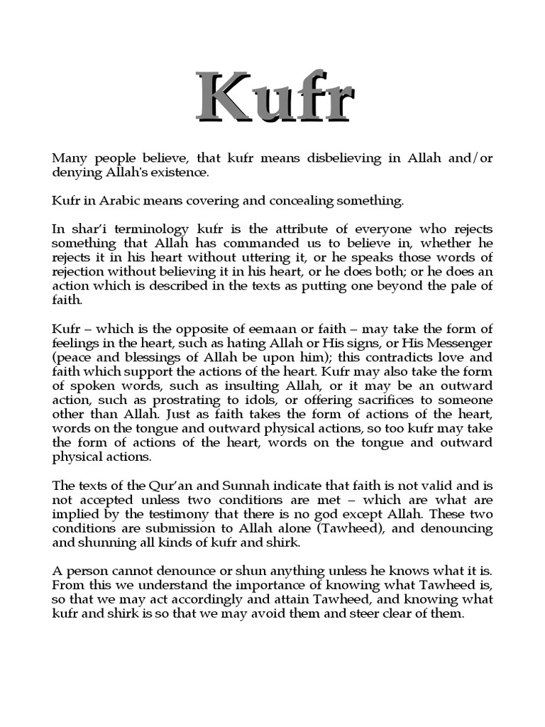 Kufr | PDF | Kafir | Prophets And Messengers In Islam
