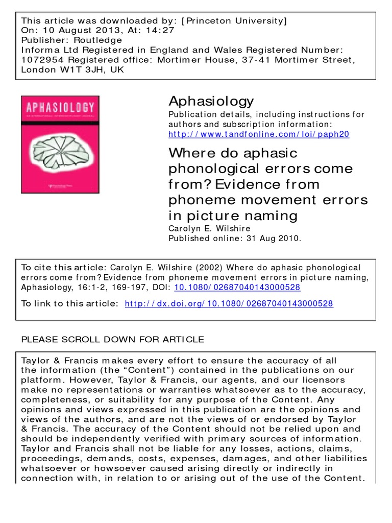 Aphasiology: To Cite This Article: Carolyn E. Wilshire (2002) Where Do ...