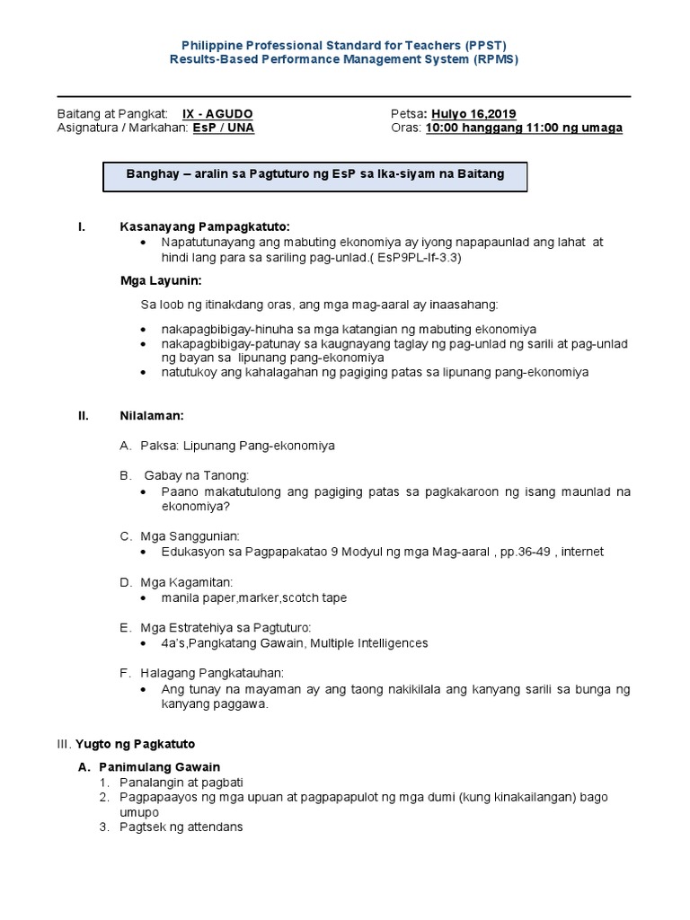 Esp 9 - 1st Quarter | PDF