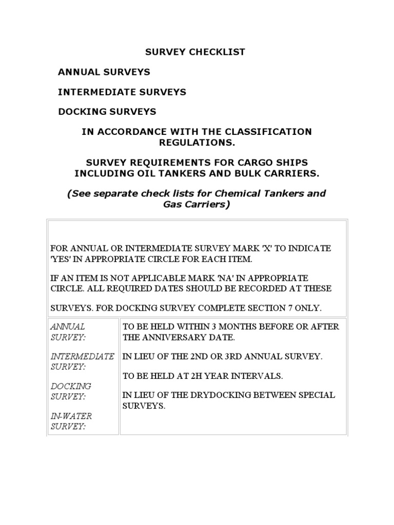 Survey Checklist | PDF | Oil Tanker | Ships