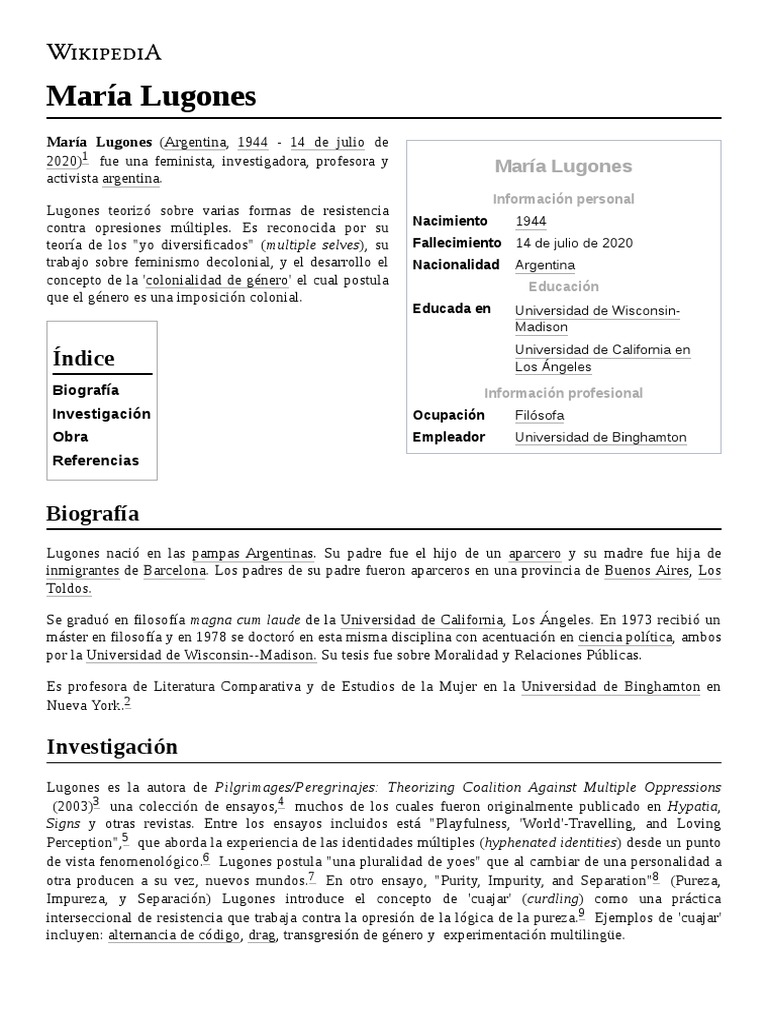 María Lugones PDF | PDF | La teoría crítica | Feminismo